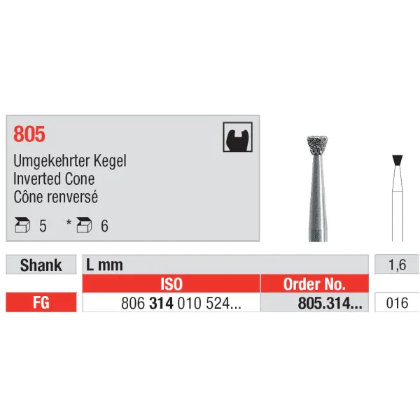 Diamond Burs, Inverted Cone FG-16